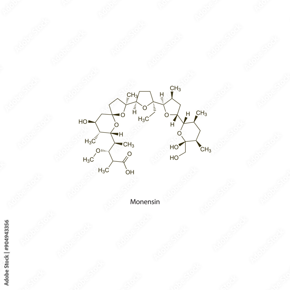 Monensin flat skeletal molecular structure Antiprotozoal drug used in ...