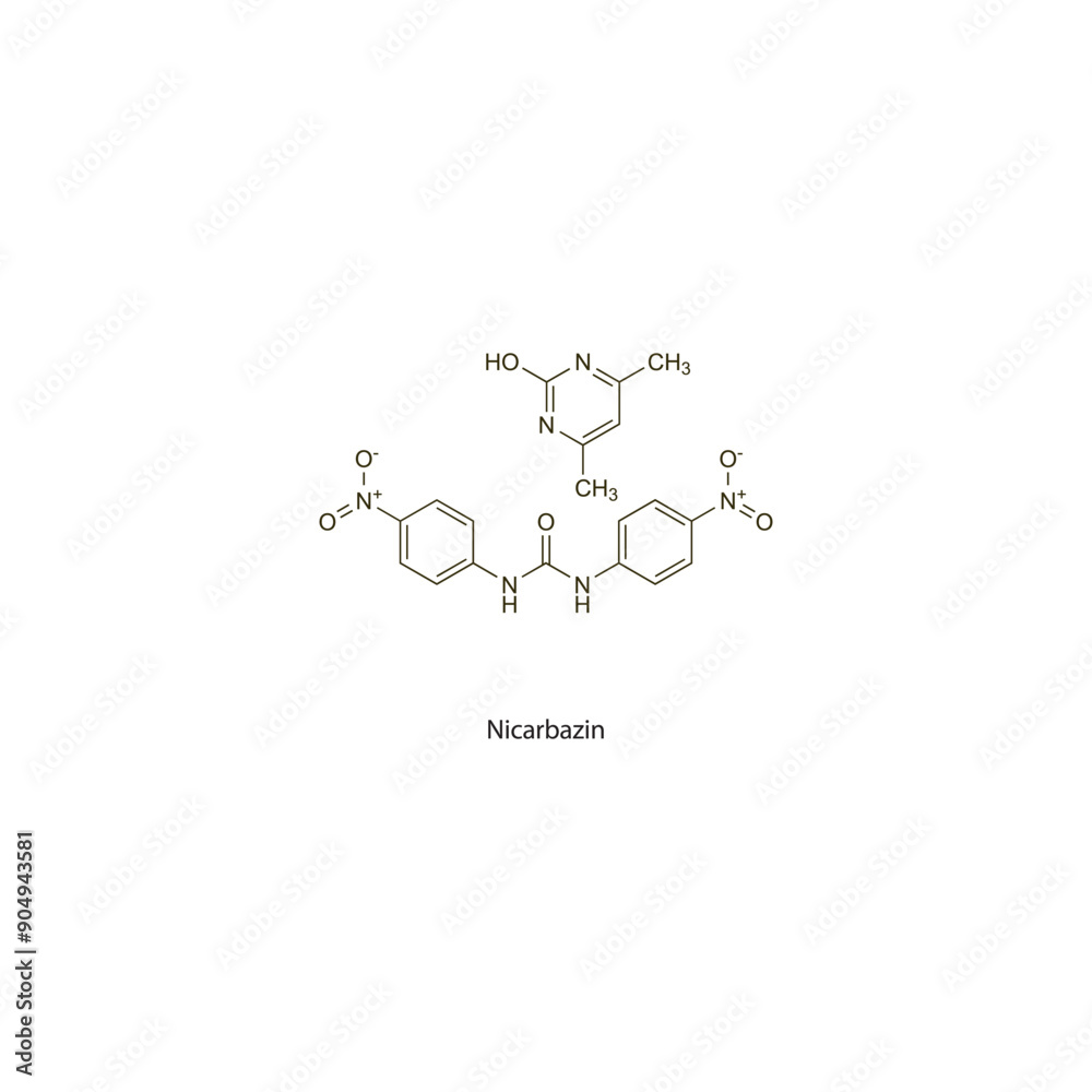 Nicarbazin flat skeletal molecular structure Antiprotozoal drug used in ...