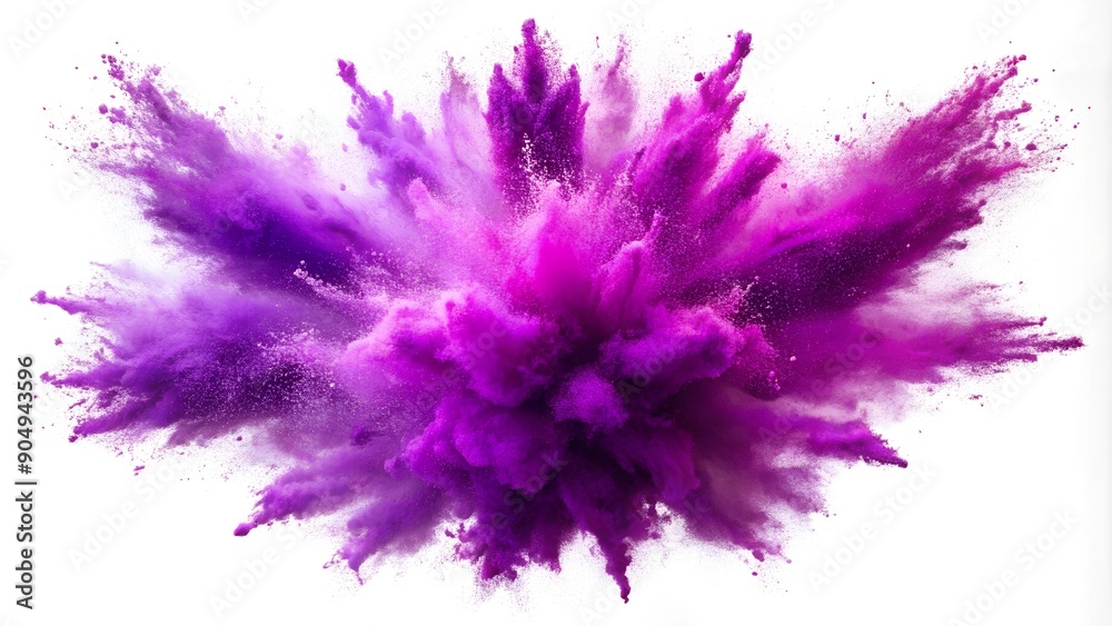 bright purple paint color powder explosion burst isolated white ...