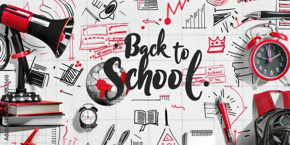 Dynamic collage centered around the phrase "Back to School" with ...