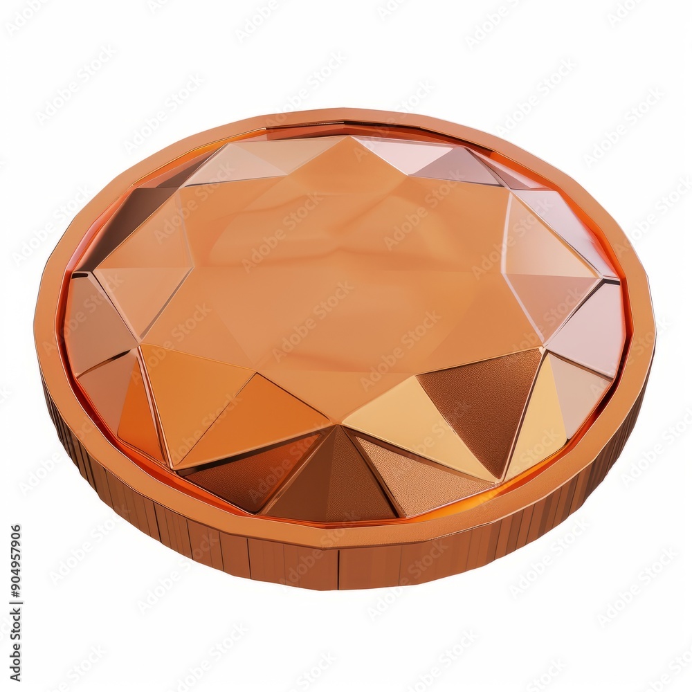 3D Render, Low Poly style of a copper coin, on isolated white ...