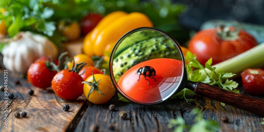 Fresh Organic Vegetables on Rustic Table with Magnifying Glass ...