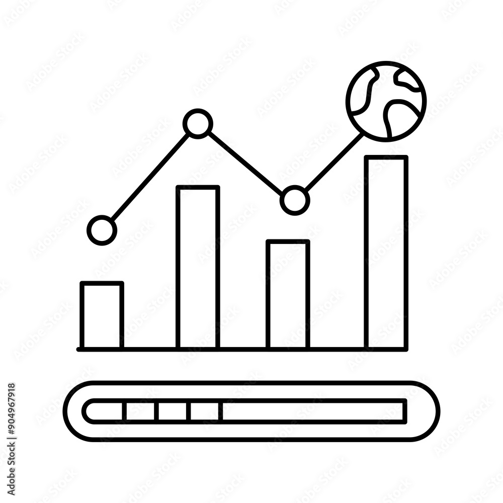 Global Data Analysis Icon. Bar Graph with Earth Data Points Icon ...