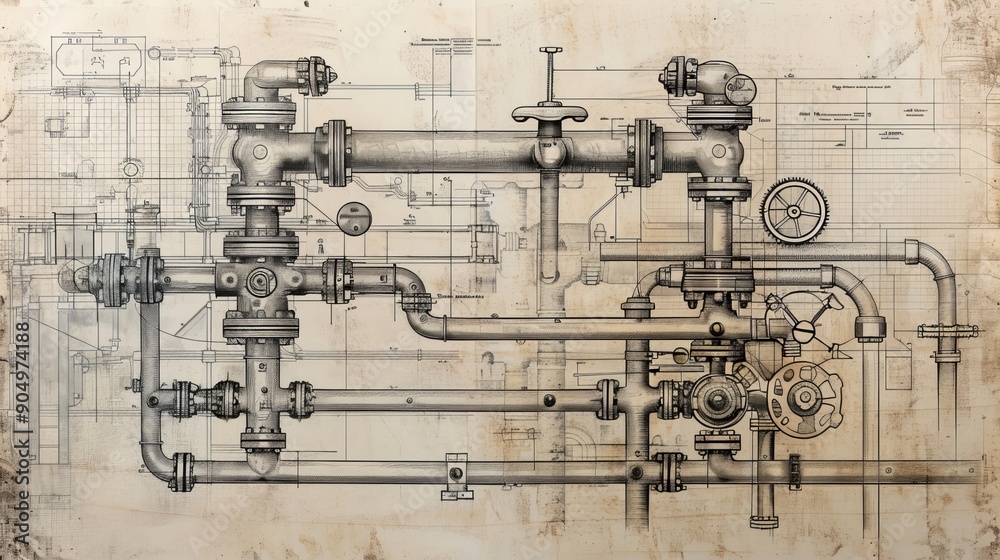 Factory pipeline design industrial blueprint for pipe and valve system ...