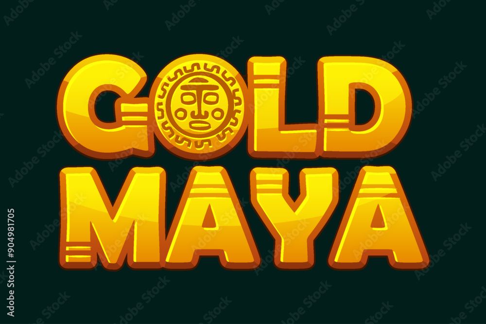 Gold Maya - textured text for your games with a sun symbol. Logo- Maya ...