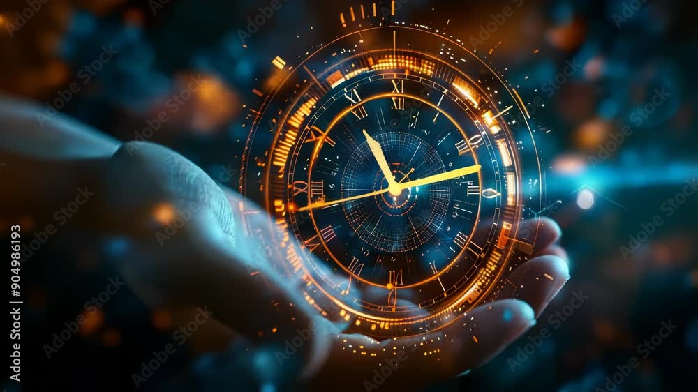 Futuristic Digital Clock Floating Above Hand, Business Time Management ...