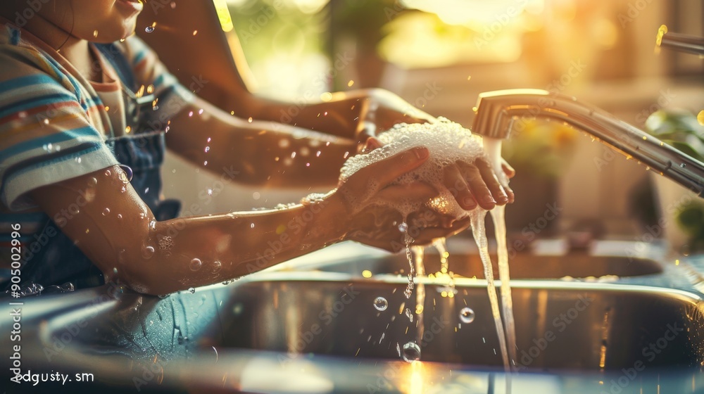 Loving Mother Teaching Child Proper Handwashing Technique. Family ...