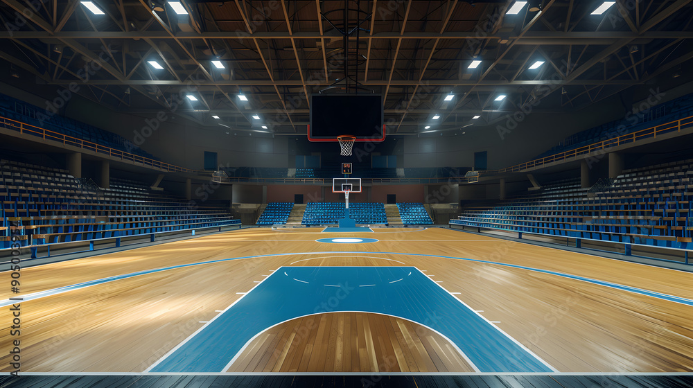 an empty basketball court in an indoor sports arena with wooden ...