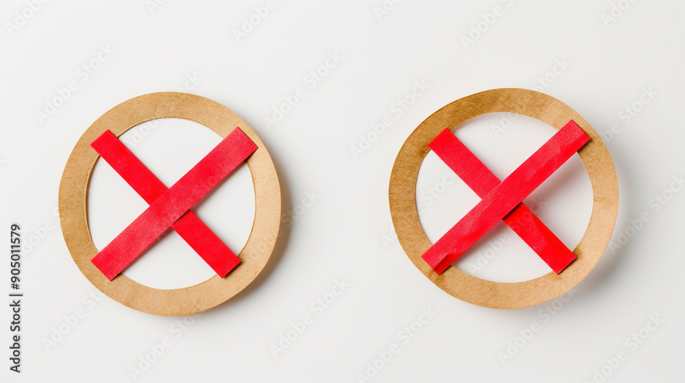 Double Crossed: Two cardboard circles with vibrant red X marks ...