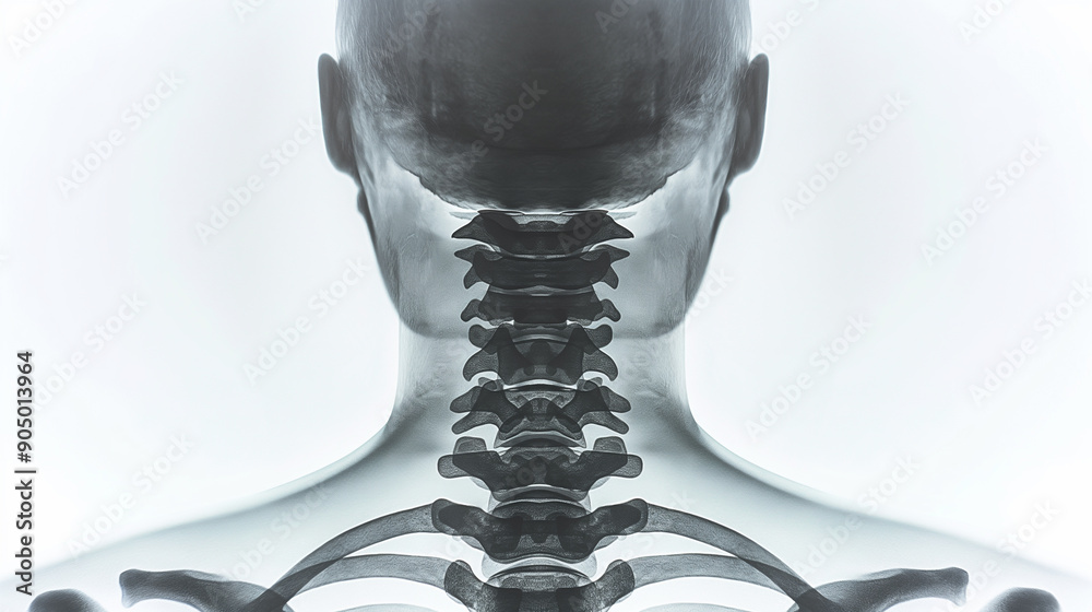 Human Spine X-Ray: A detailed, grayscale x-ray image of the human ...
