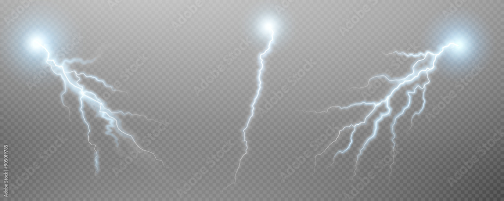 Realistic lightning flash effect, thunderstorm and lightning. Shining ...