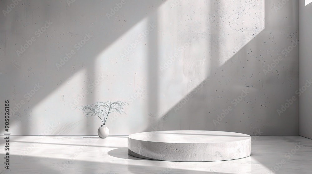 Minimalist White Platform with Sunlight: A clean, modern white platform ...