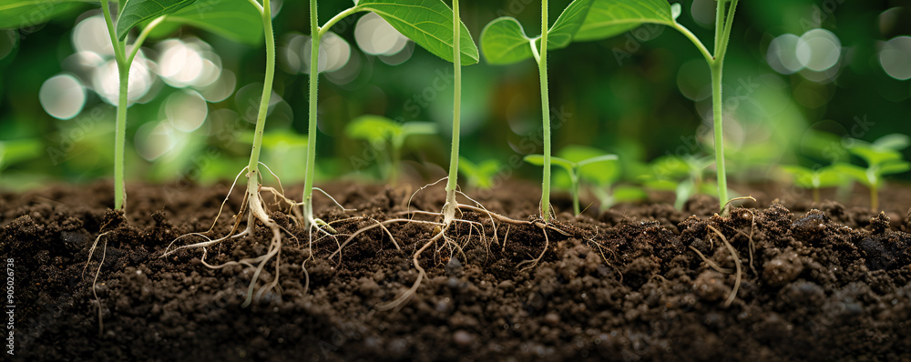 ภาพประกอบสต็อก Early Stages of Plant Growth: Small Leaves and Stems ...