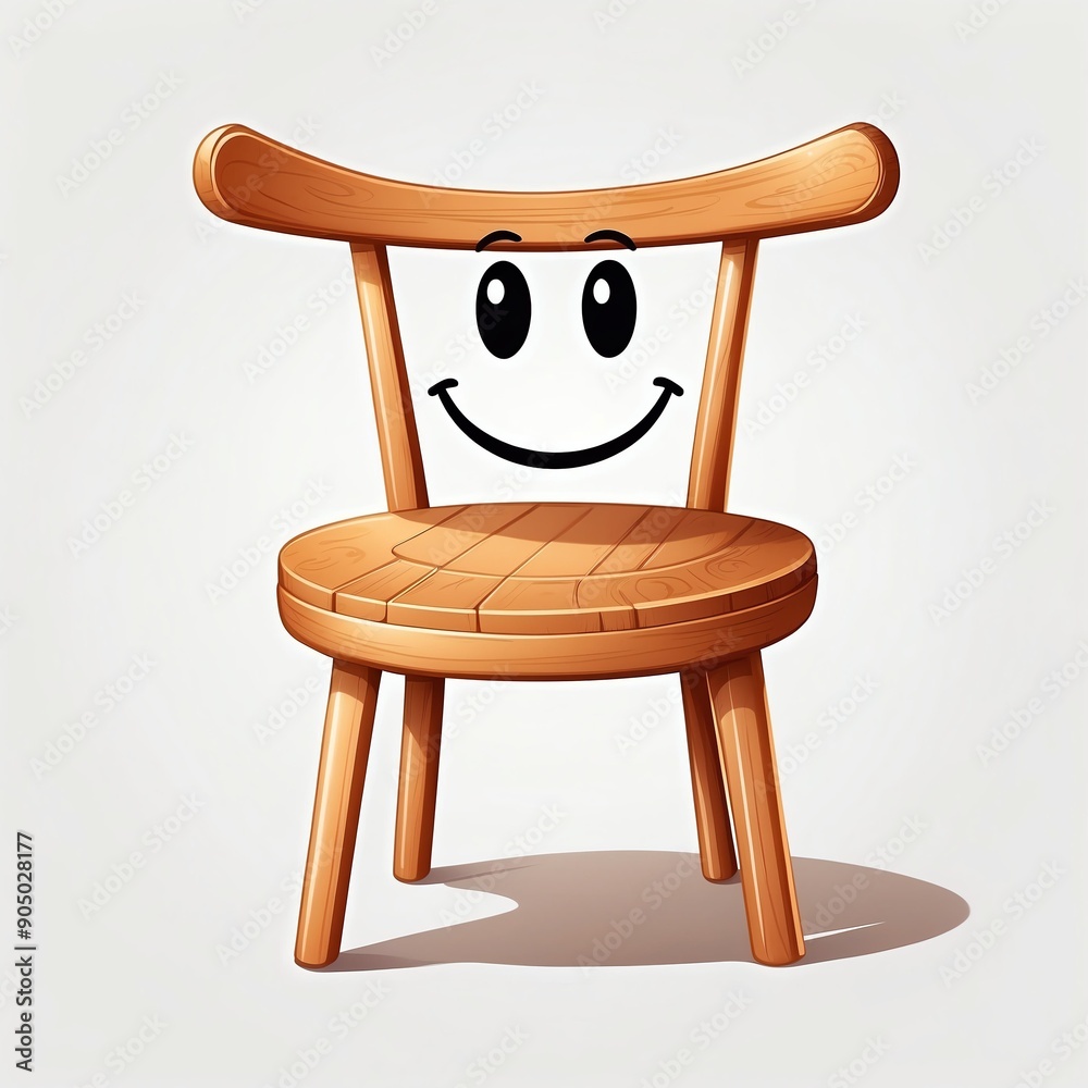 wooden chair character smiling happy cartoon clipart illustration on ...