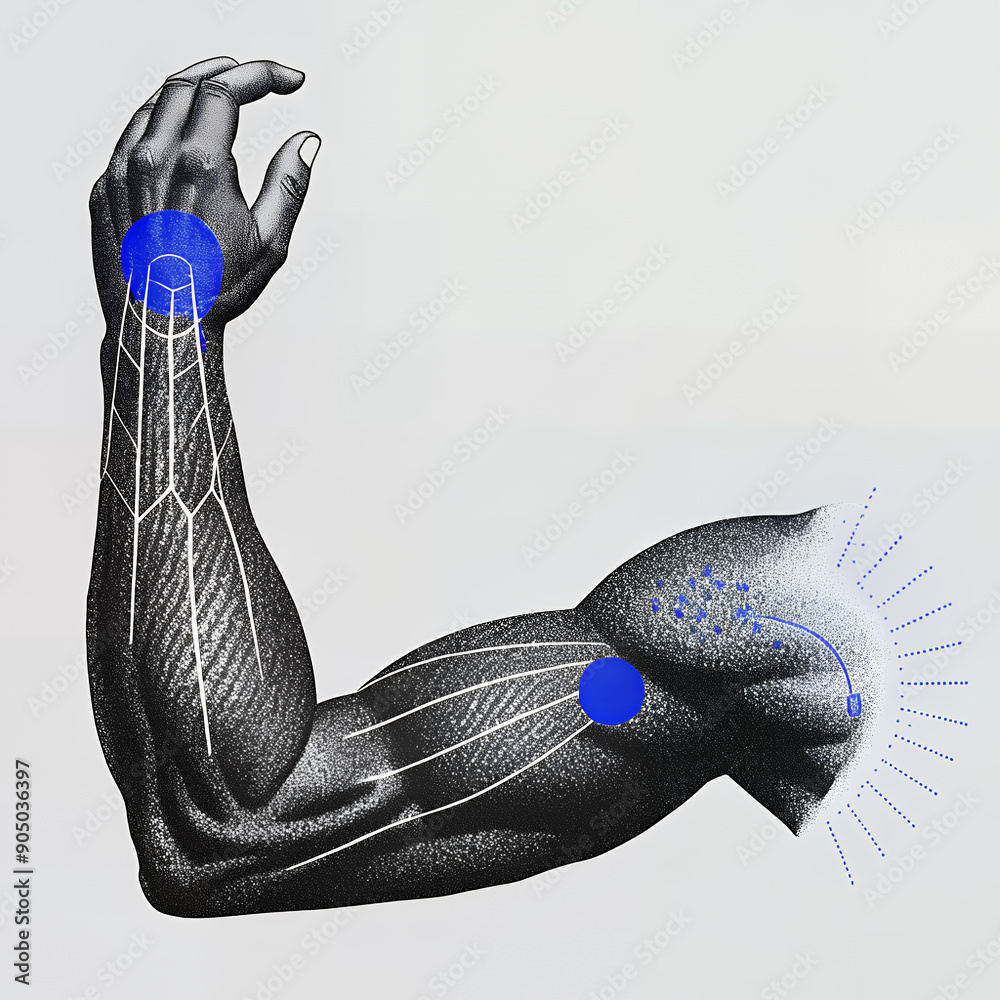 Vintage Bitmap Black And White Arm Illustration Art. Anatomy Of Human ...