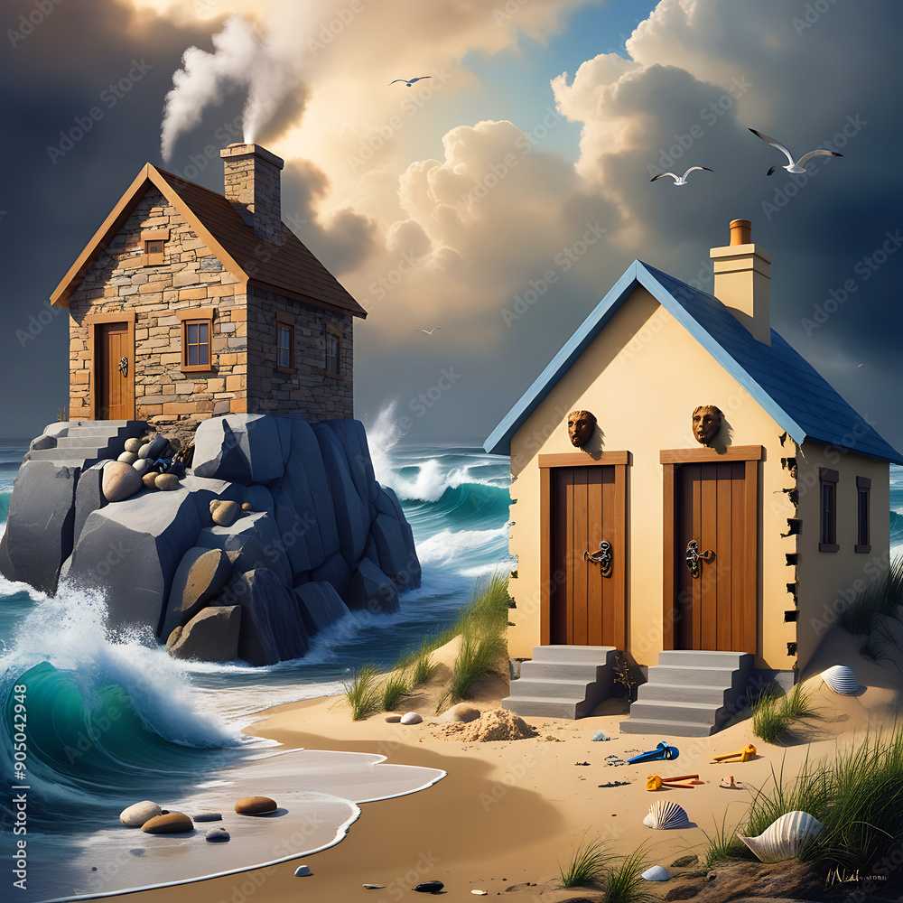 House constructed on the sand vs house constructed on a rock. Parable ...