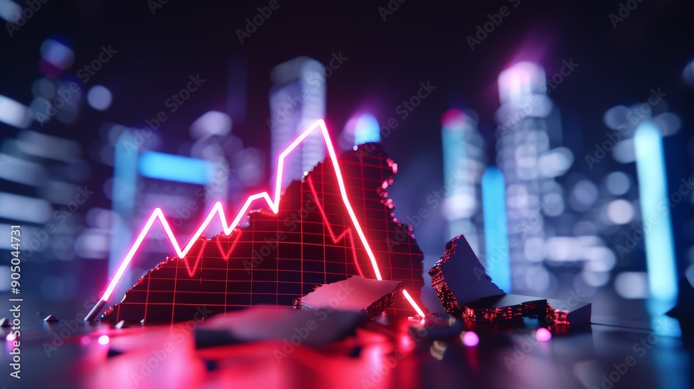 Holographic financial fall, virtual business crisis, futuristic price ...