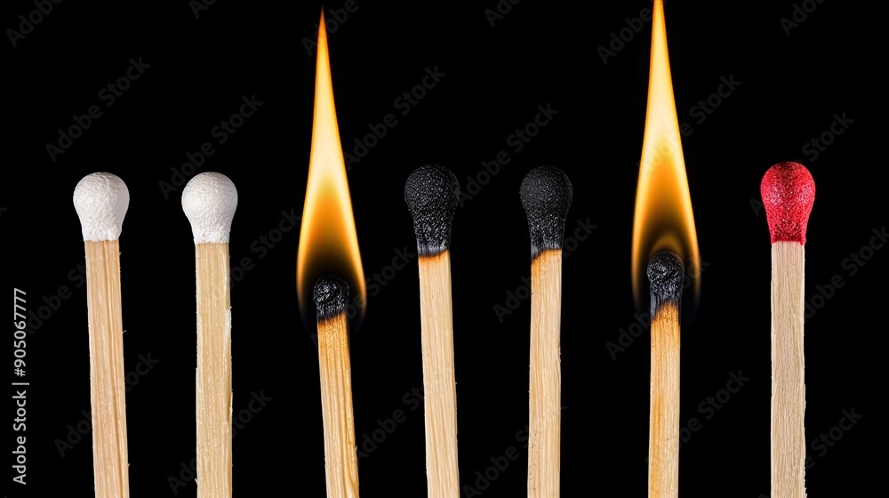 Display of Striking Matches in Various Stages of Ignition and Burn ...
