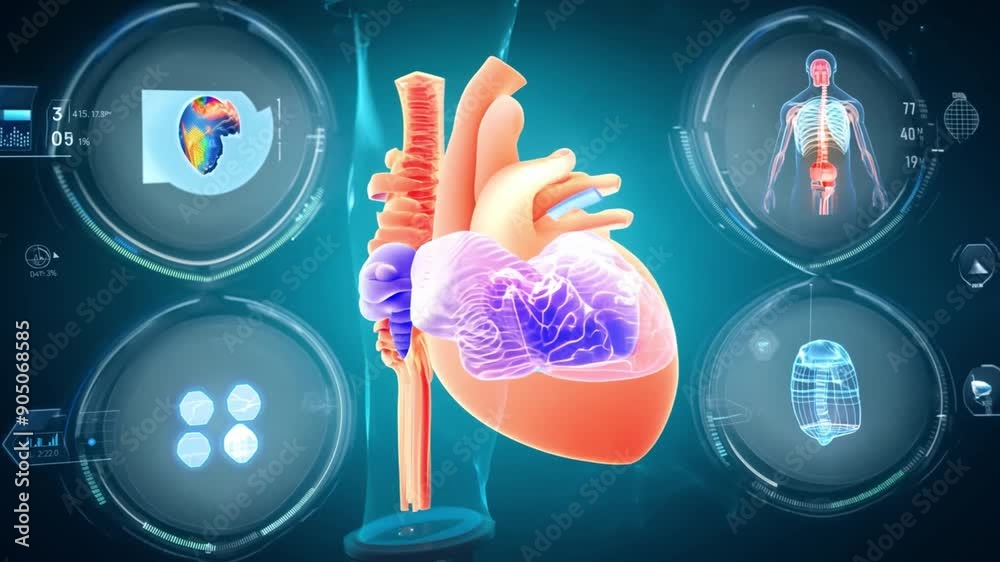 A detailed 3D representation showcasing the human heart and lungs ...