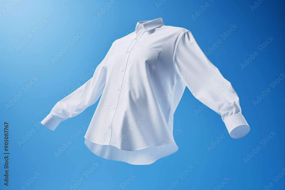 White shirt with ghost model floating in blue background. Snow-white ...
