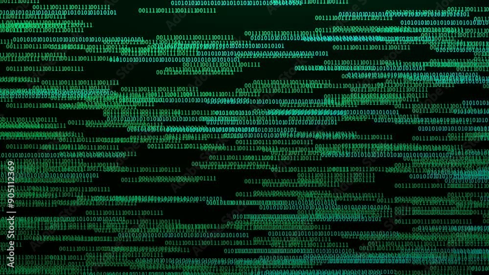 Abstract green binary code background. Cyber space, digital technology, big data and programming ...