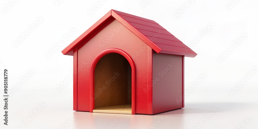 Isolated red dog house with a pitched roof and tiny door stands out ...