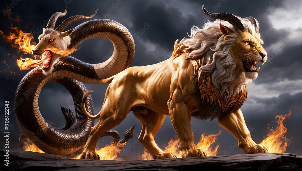 The Chimera is a monstrous creature with the body and head of a lion, a ...