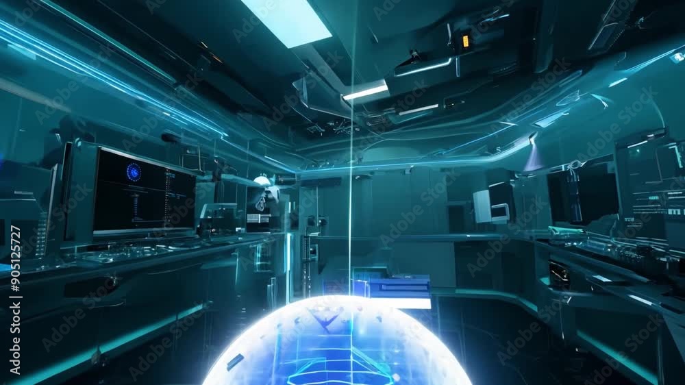 A human brain hologram is displayed in a cutting-edge laboratory, showcasing advanced technology ...