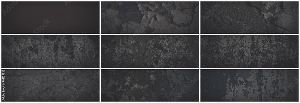 Set of dark panoramic background textures. Collection of wide textures ...