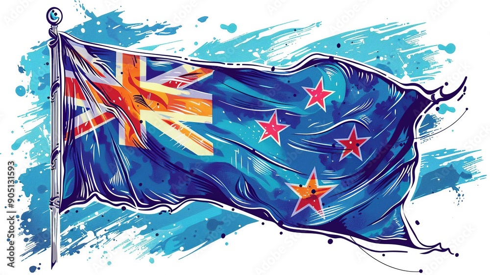 This illustration of the New Zealand flag showcases depth and realism ...