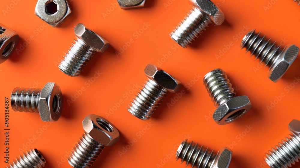 Bright titanium bolts on orange background design for Father s day or ...