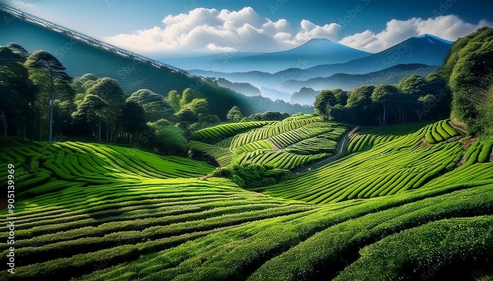 Magnificent views of tea fields, gardens and terraced textures Stock ...