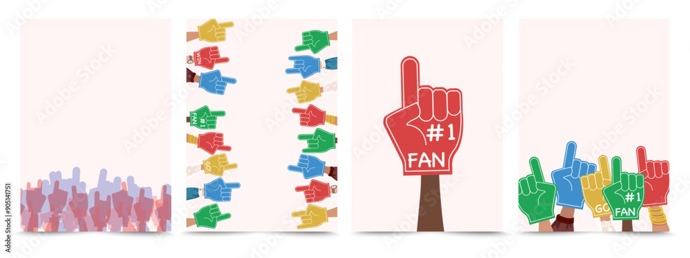 Poster collection with fans hands, Thumbs up. Banner set with Fun foam ...