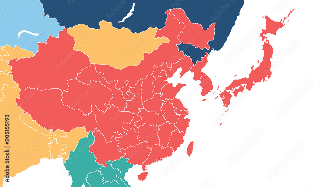 Asia map with individual colors for website layouts,background ...