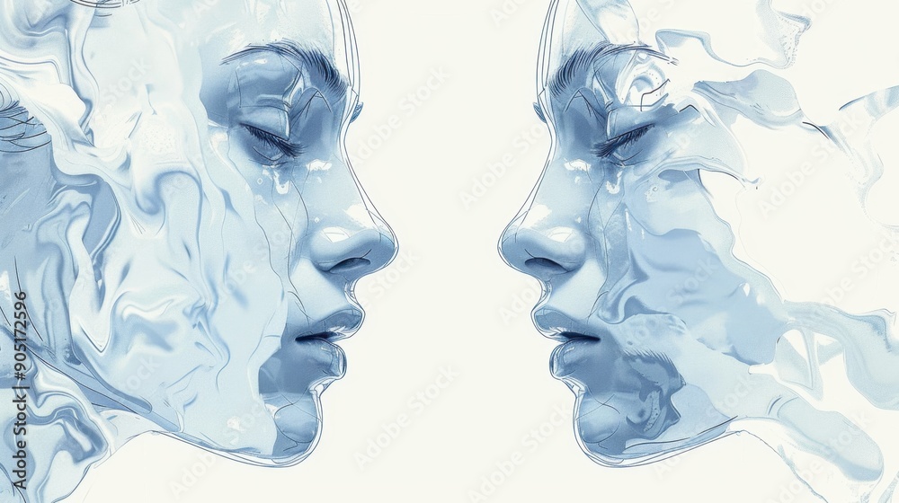 Light White Background: A digital illustration of two human faces ...