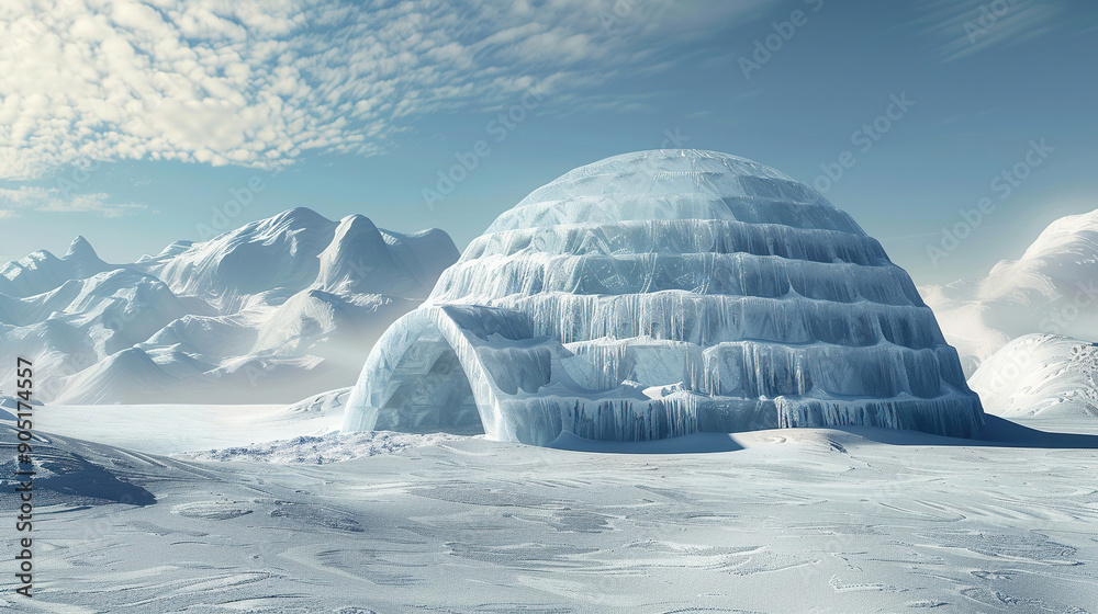 Realistic photo of igloo, a snow house or a type shelter which is built ...