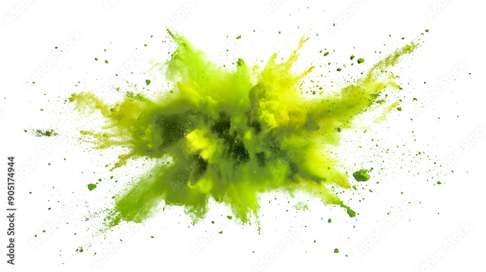 Burst of Green chalk powder explosion isolated, festive color explosion ...