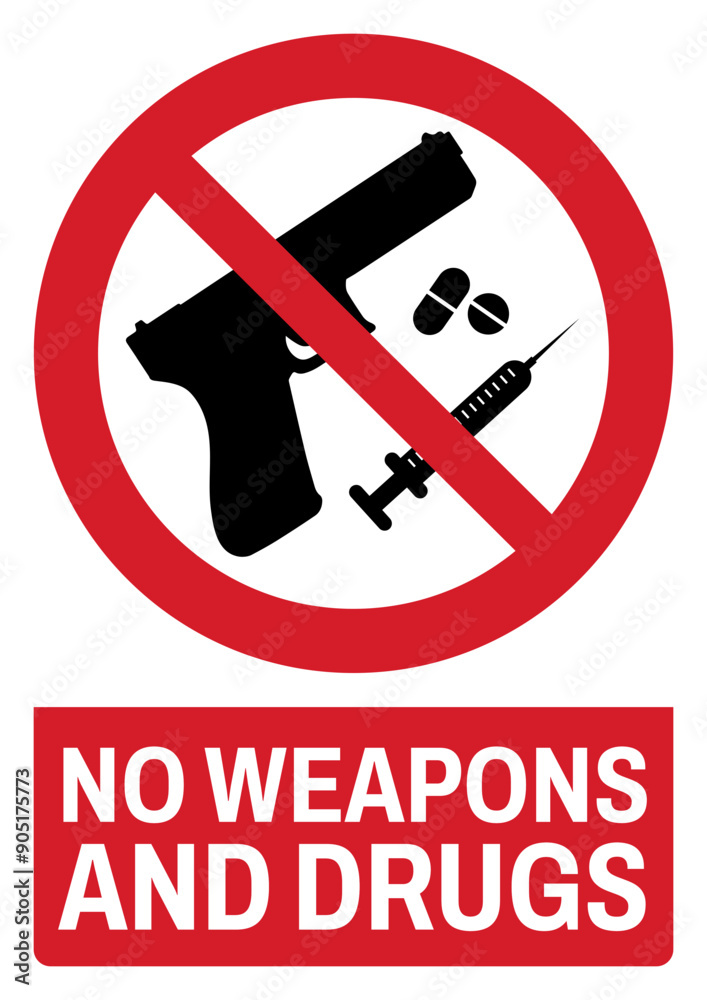 ISO prohibition safety signs tex variation_no weapons and drugs size a4 ...
