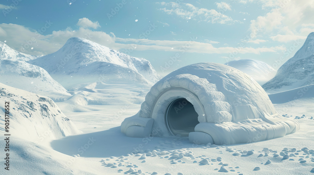 Realistic photo of igloo, a snow house or a type shelter which is built ...
