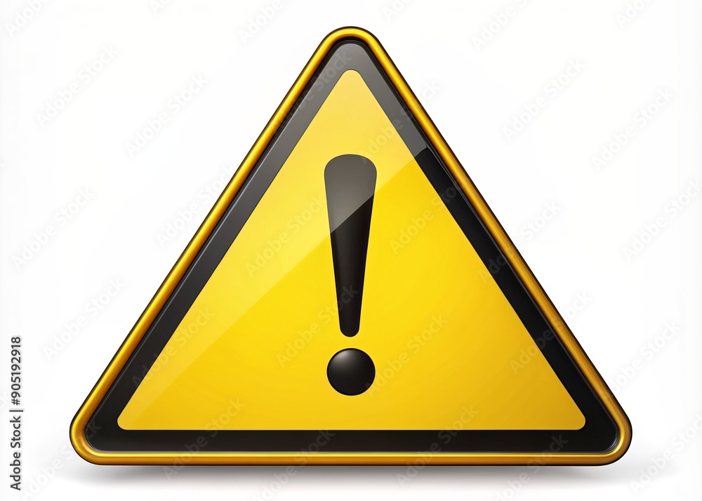 Yellow warning triangle sign with black exclamation mark on a white ...