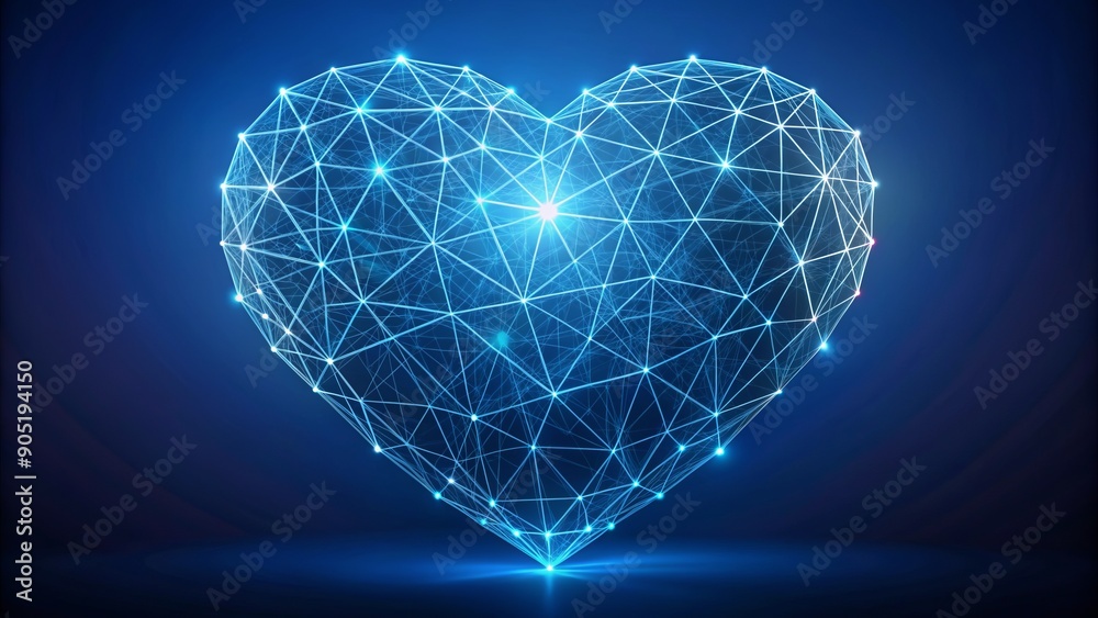 3D wireframe hearts render isolated white backgrounds, Abstract Heart icon form lines and ...