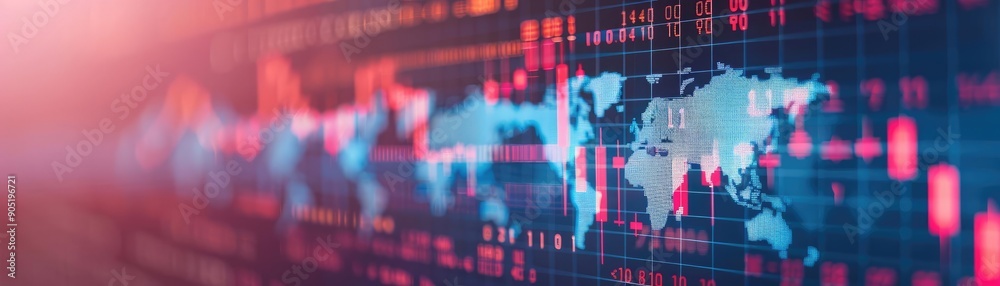 Currency exchange rates displayed on a digital screen with a world map ...