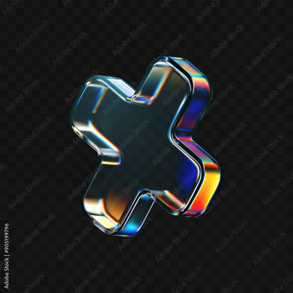 3d glass cross icon with refraction and holographic effect isolated on ...