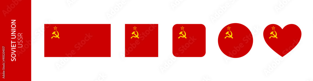 Soviet Union flag icon set. USSR flag sign in round and square set ...