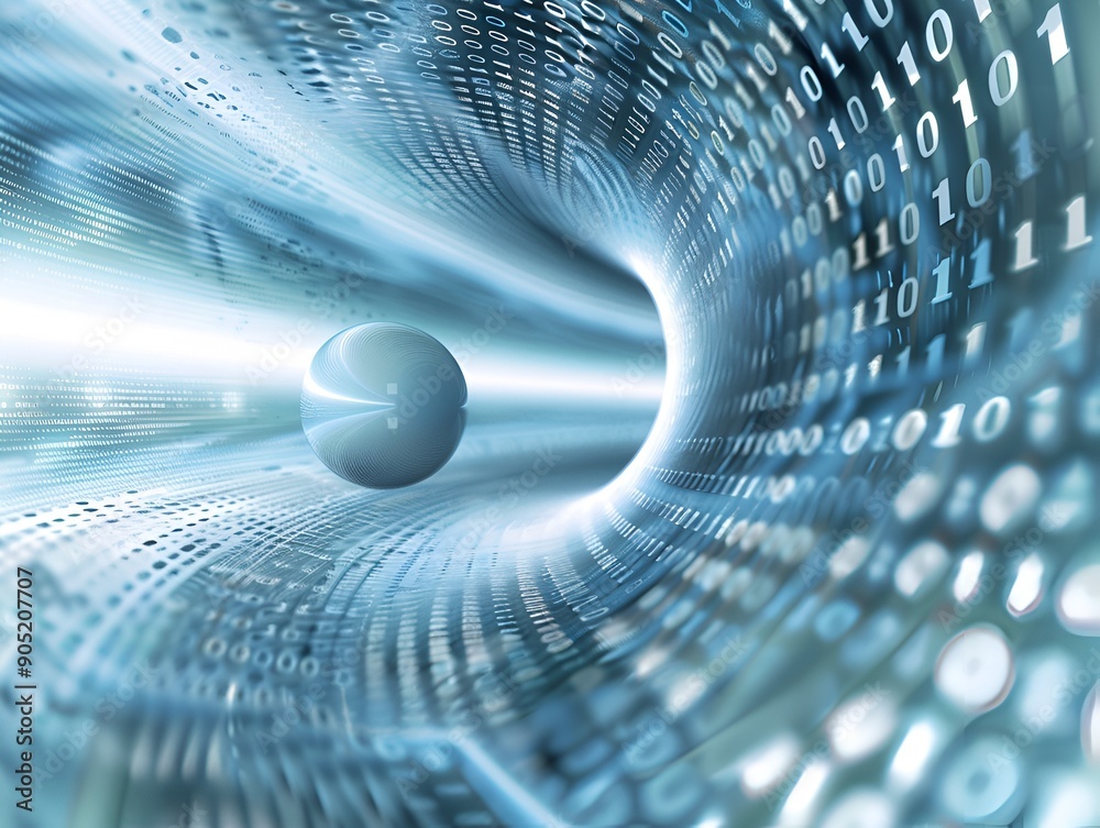 A Digital Background Of Binary Code Spiraling Around An Empty Space Representing The Flow And