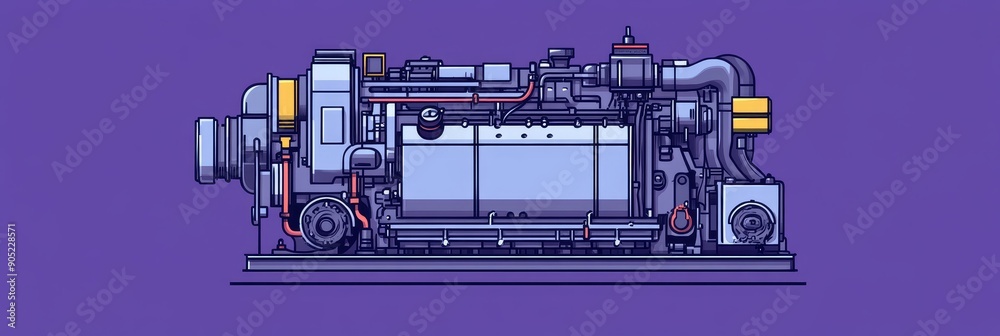 A detailed illustration of a large industrial diesel engine, showcasing ...