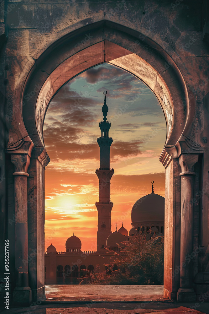 Mosque Sunset Islamic Frame, Vertical Image for Social Media Story ...