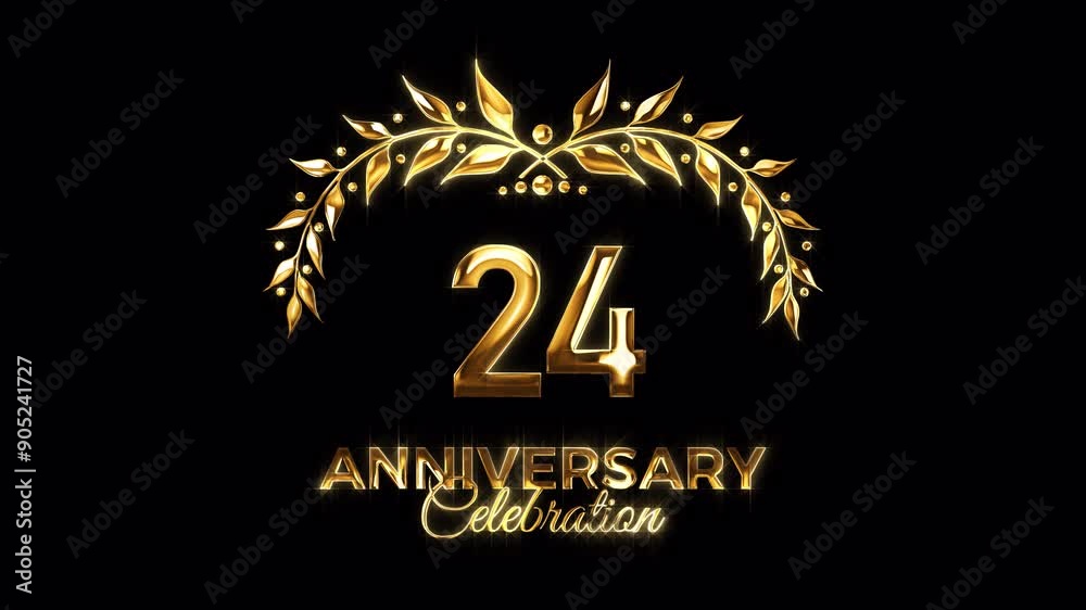 24th Anniversary Celebration. Happy 24 Years Anniversary Animation in Gold Color on the ...