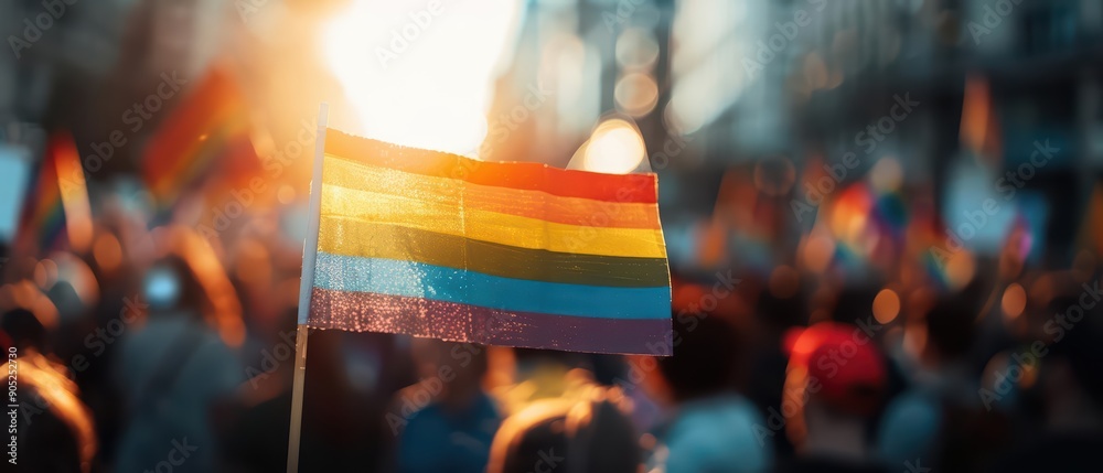 A peaceful protest with signs advocating for LGBT rights and sunlight ...