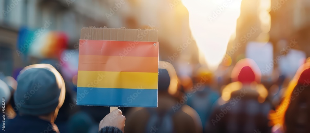 A peaceful protest with signs advocating for LGBT rights and sunlight ...